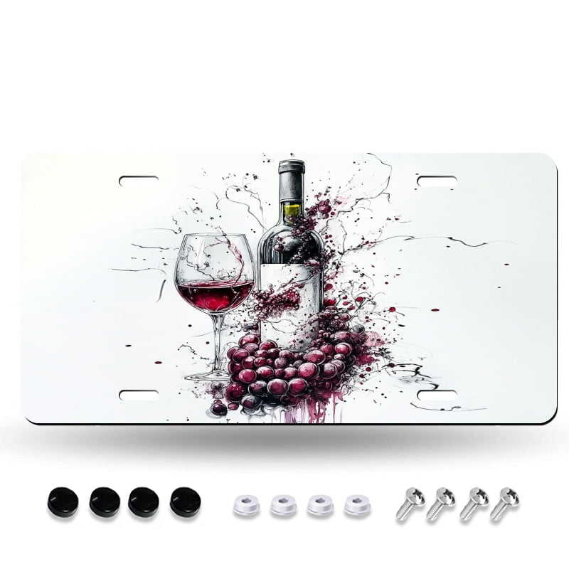 Novelty Decorative License Plate – Painting of Wine Bottle, Glass and ...