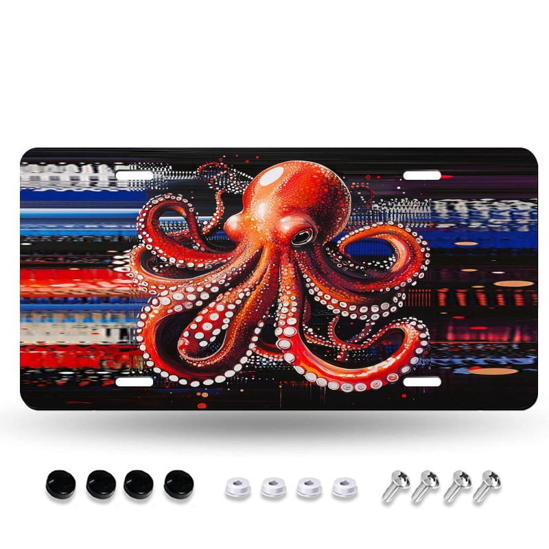 Novelty Decorative License Plate – Painting of a Red Octopus with ...
