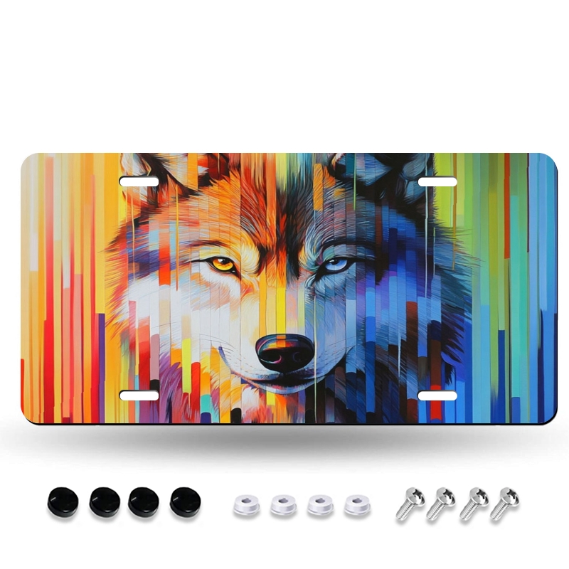Novelty Decorative License Plate – Painting of a Wolf with Colorful ...