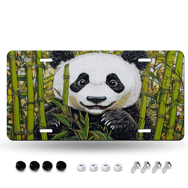 Novelty Decorative License Plate – Panda in a Bamboo Forest, Aluminum ...