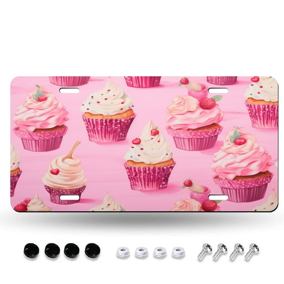 Novelty Decorative License Plate – Pattern of Decorated Cupcakes on a ...