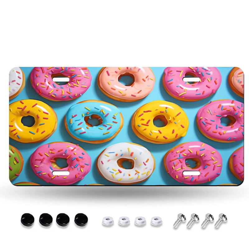 Novelty Decorative License Plate – Pattern of Decorated Donuts on a ...