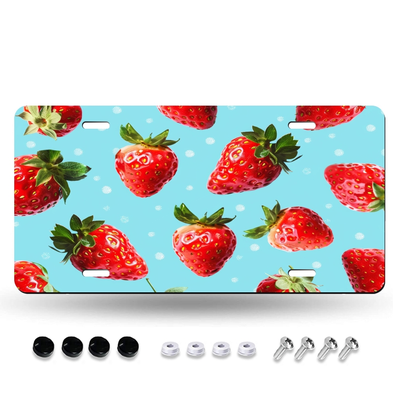 Novelty Decorative License Plate – Pattern of Strawberries on a Light ...