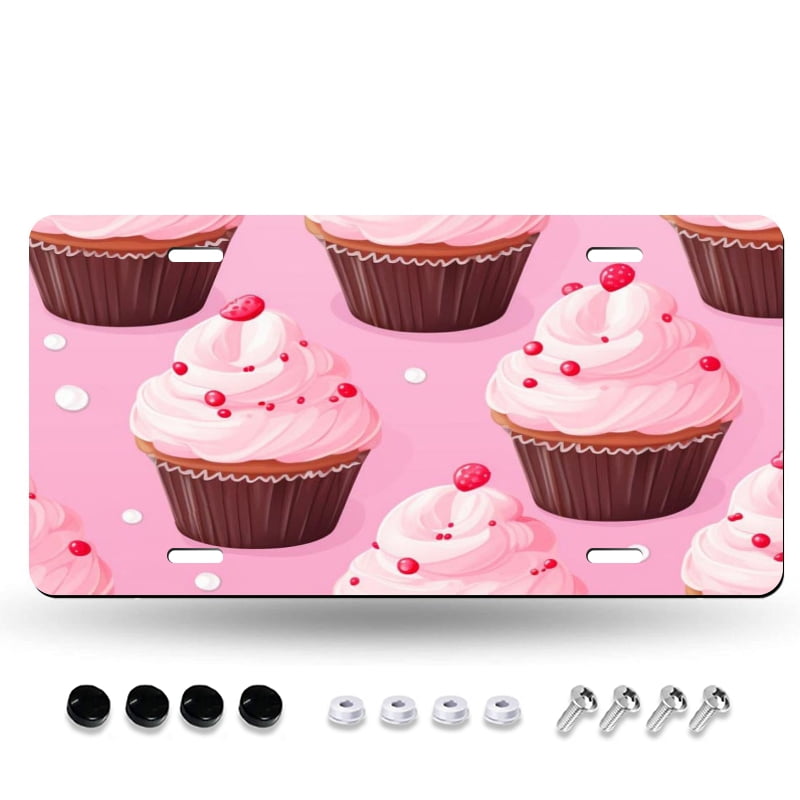 Novelty Decorative License Plate – Pink - Frosted Cupcakes with Red ...