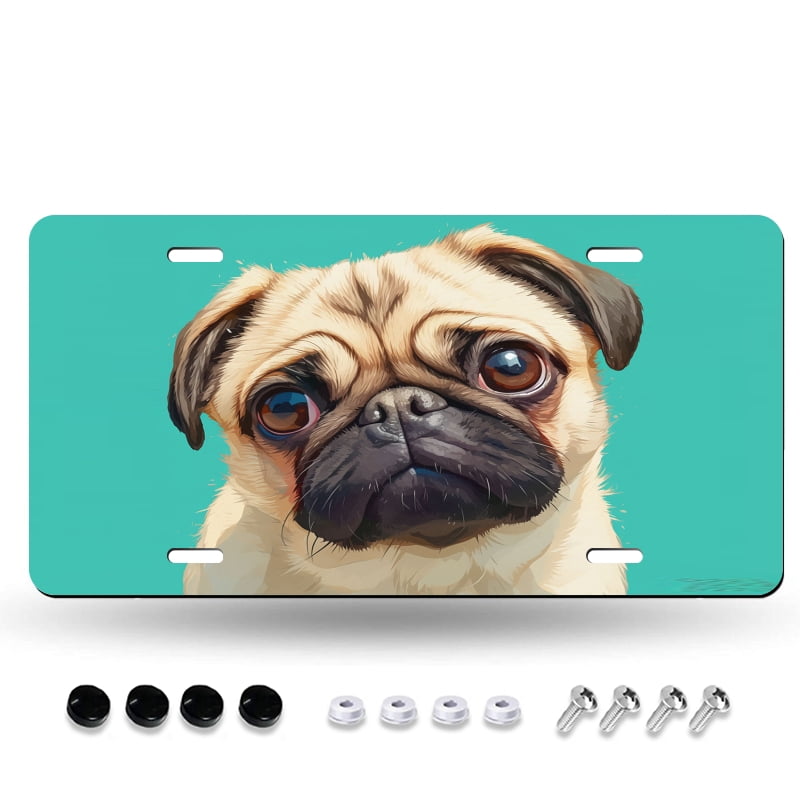 Novelty Decorative License Plate – Pug with an Innocent Look, Aluminum ...