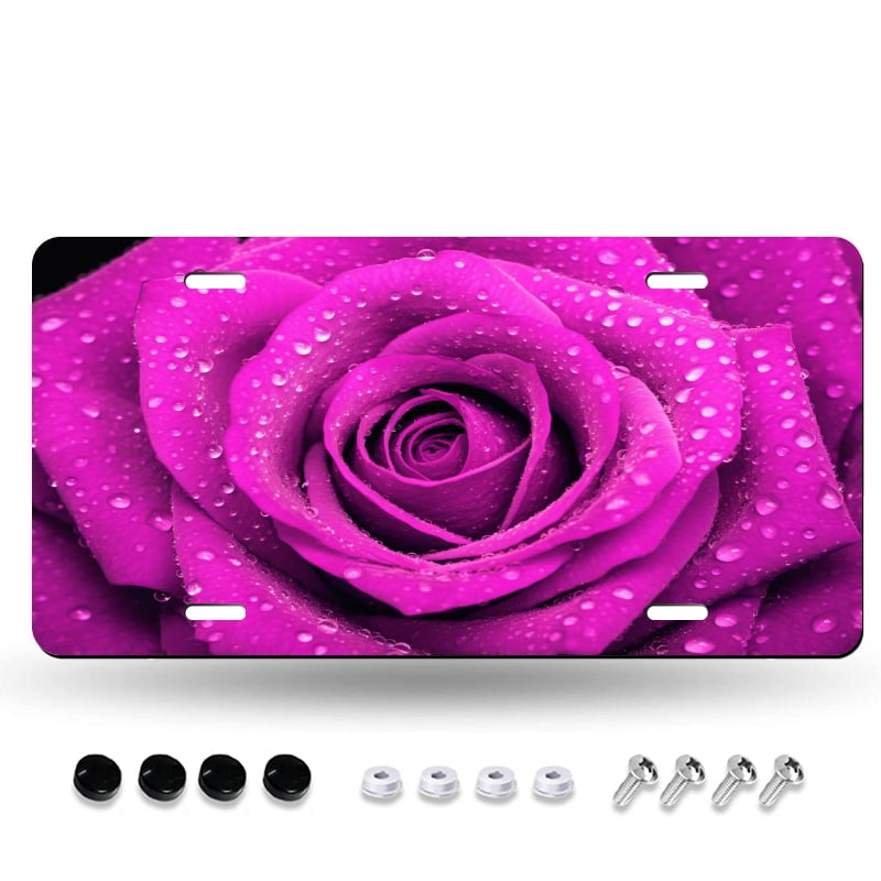 Novelty Decorative License Plate – Purple Rose with Water Drops ...