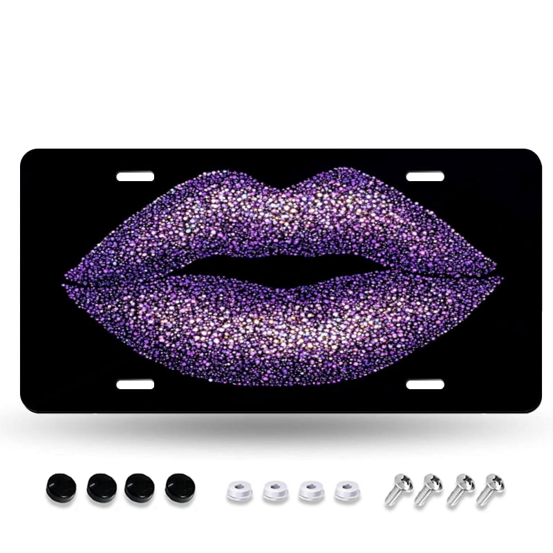 Novelty Decorative License Plate – Purple Sequin Lips on a Black ...