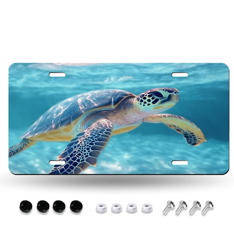 Novelty Decorative License Plate – Realistic Sea Turtle Swimming in the ...