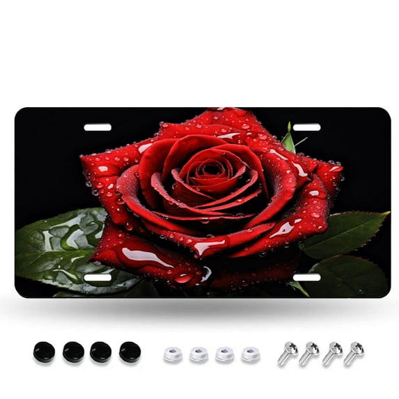 Novelty Decorative License Plate – Red Rose with Water Droplets ...