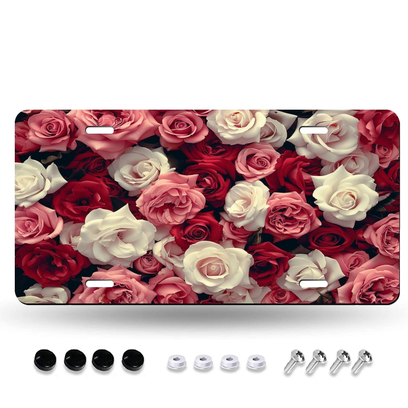 Novelty Decorative License Plate – Red and Pink Rose Flower Floral ...