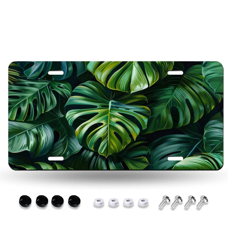 Novelty Decorative License Plate – Rich Green Monstera Leaf Arrangement ...