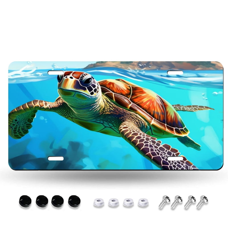 Novelty Decorative License Plate – Sea Turtle Swimming Gracefully Near ...