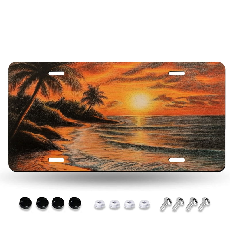 Novelty Decorative License Plate – Serenity of Tropical Beach at Sunset ...