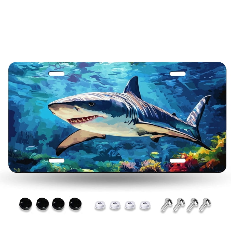 Novelty Decorative License Plate – Shark in a Colorful Underwater ...