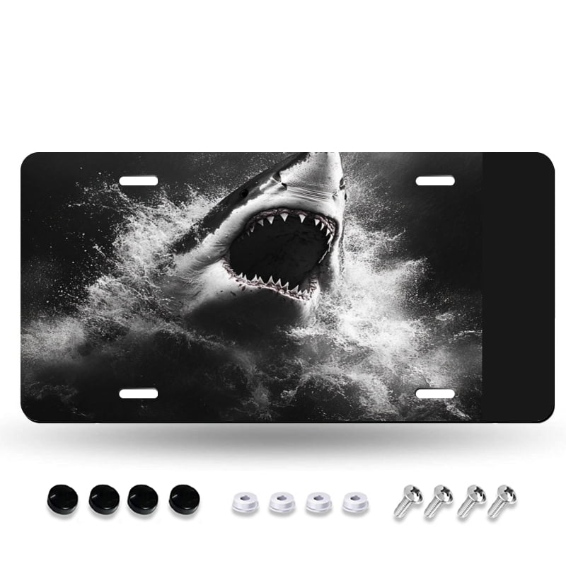 Novelty Decorative License Plate – Shark's Predatory Moment in Black ...