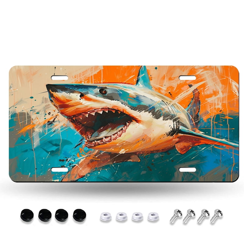 Novelty Decorative License Plate – Shark with Bold Color Strokes and ...