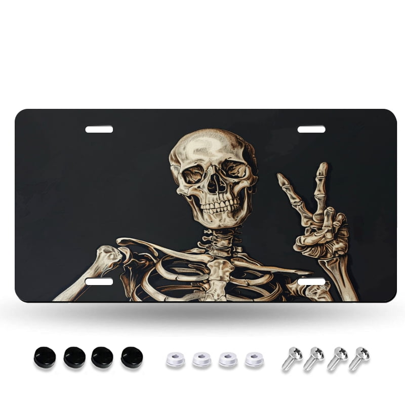 Novelty Decorative License Plate – Skeleton Making a Peace Sign ...
