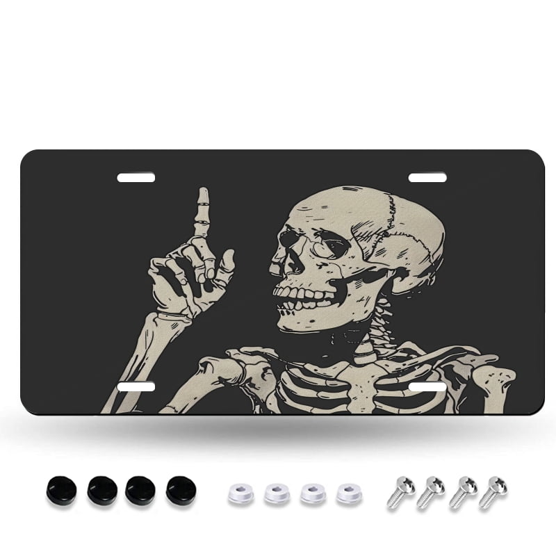 Novelty Decorative License Plate – Skeleton Pointing Upward, Aluminum ...