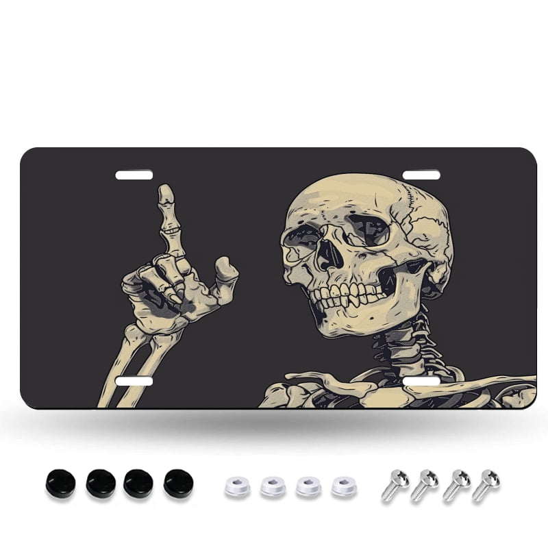 Novelty Decorative License Plate – Skeleton Pointing Upward in a Dark ...