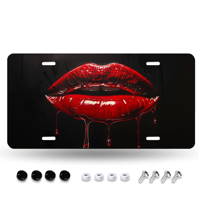 Novelty Decorative License Plate – Sultry Red Lips with Dripping ...