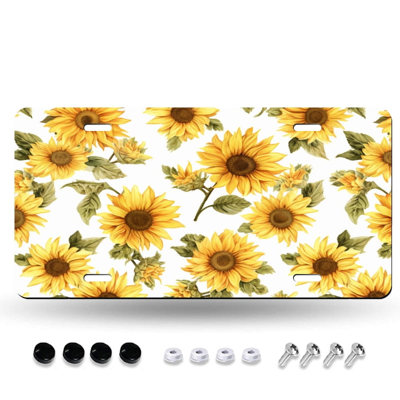 Novelty Decorative License Plate – Sunflower Pattern on a White ...
