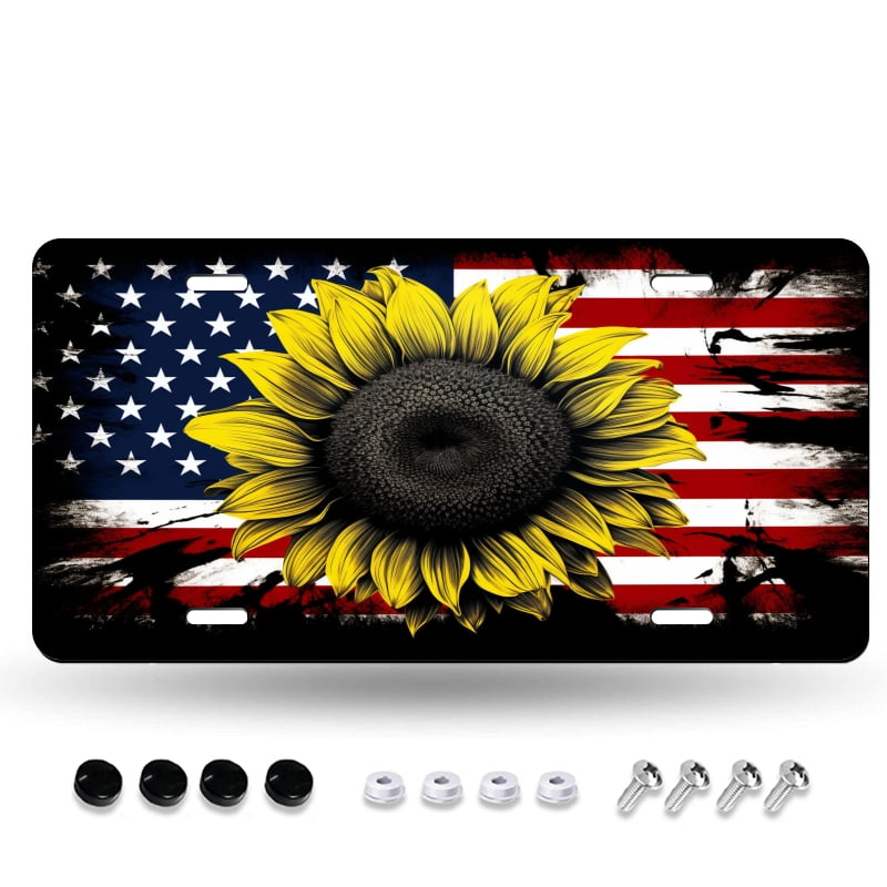 Novelty Decorative License Plate – Sunflower over a Textured American ...
