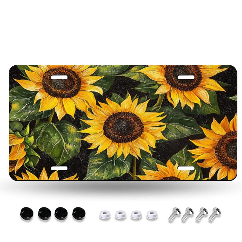 Novelty Decorative License Plate – Sunflowers on a Black Background ...