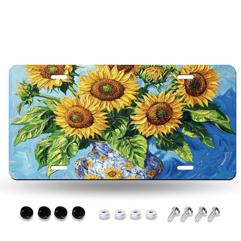 Novelty Decorative License Plate – Sunflowers with a Blue - themed ...