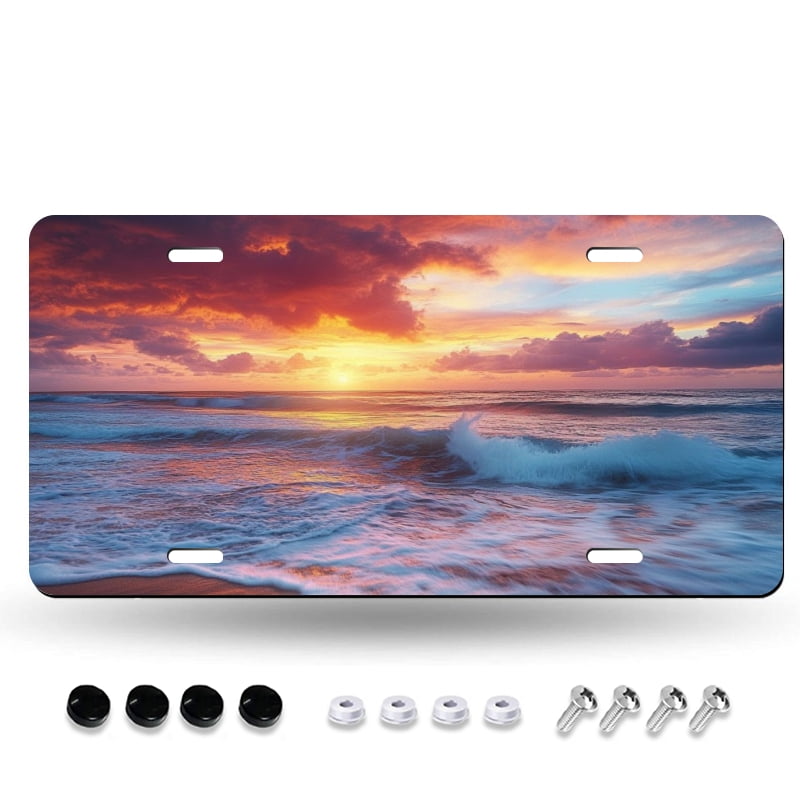 Novelty Decorative License Plate – Sunset's Glow on the Ocean Waves ...