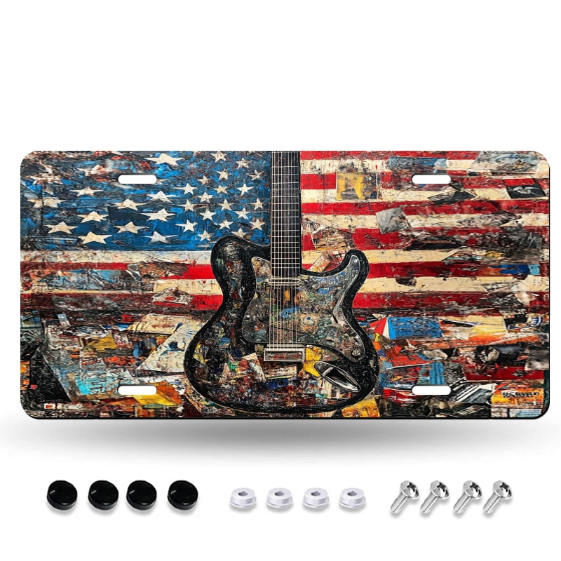 Novelty Decorative License Plate – The Iconic Guitar in a Textured Flag ...