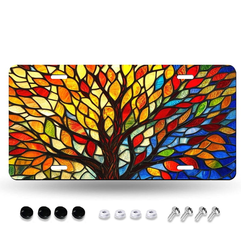 Novelty Decorative License Plate – Tree with Leaf Shapes in Colorful ...