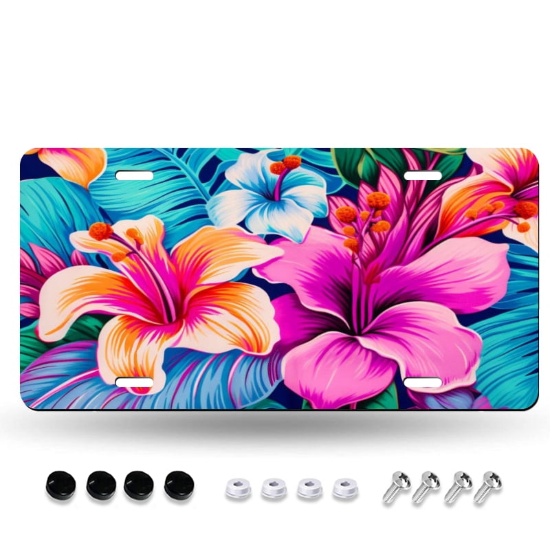 Novelty Decorative License Plate – Tropical Flower Pattern with Vivid ...