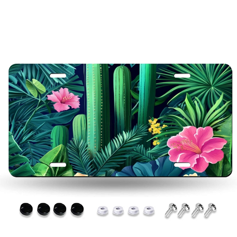 Novelty Decorative License Plate – Tropical Plants Illustration with ...