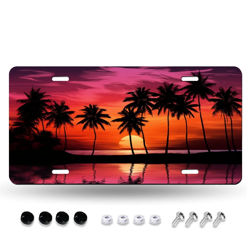 Novelty Decorative License Plate – Tropical Sunset with Palm Trees ...