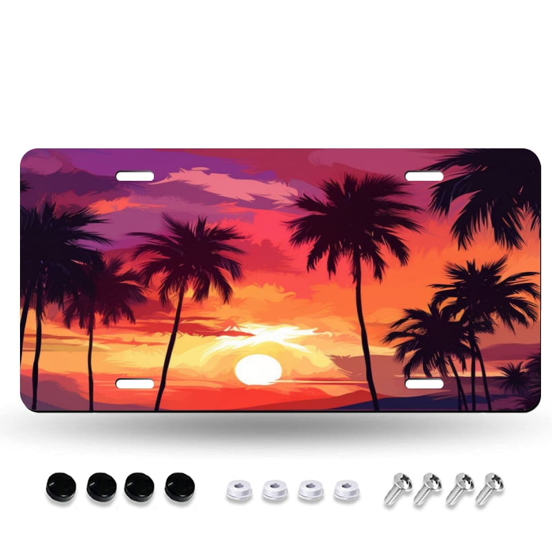 Novelty Decorative License Plate – Tropical Sunset with Palm Trees and ...