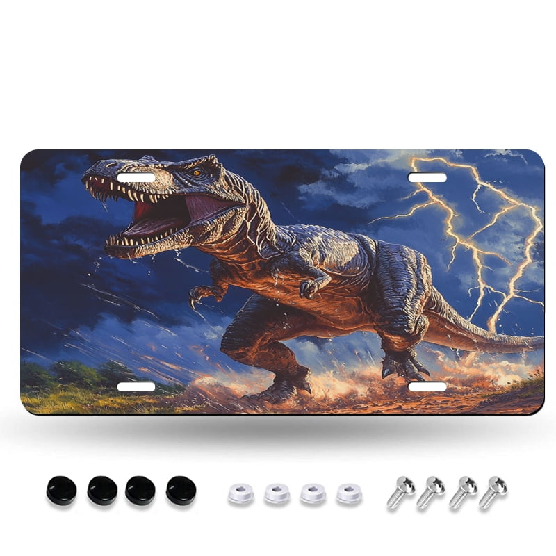 Novelty Decorative License Plate – Tyrannosaurus Rex in a Stormy Scene ...