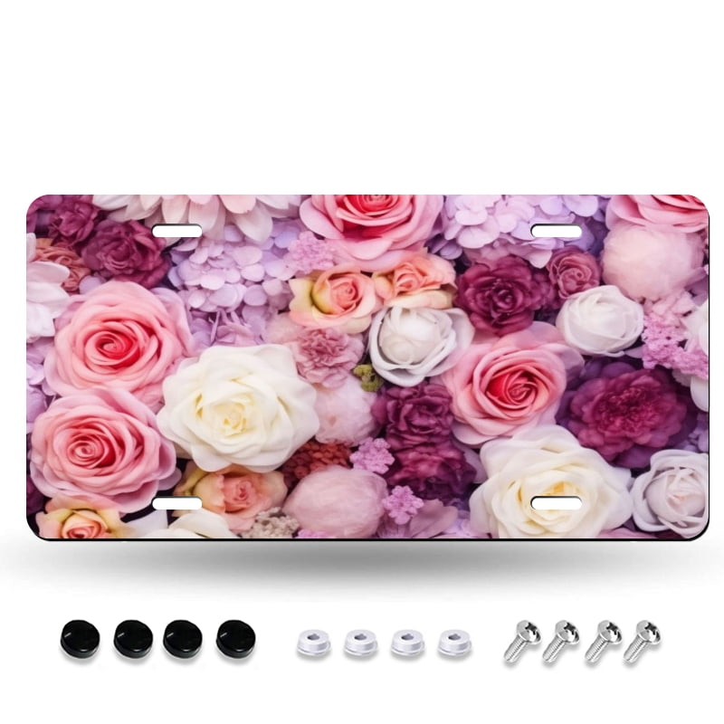 Novelty Decorative License Plate – Wall of Mixed Flowers in Soft Pink ...
