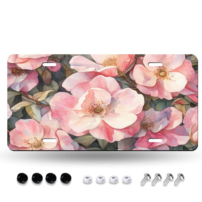 Novelty Decorative License Plate – Watercolor Painting of Pink Flowers ...