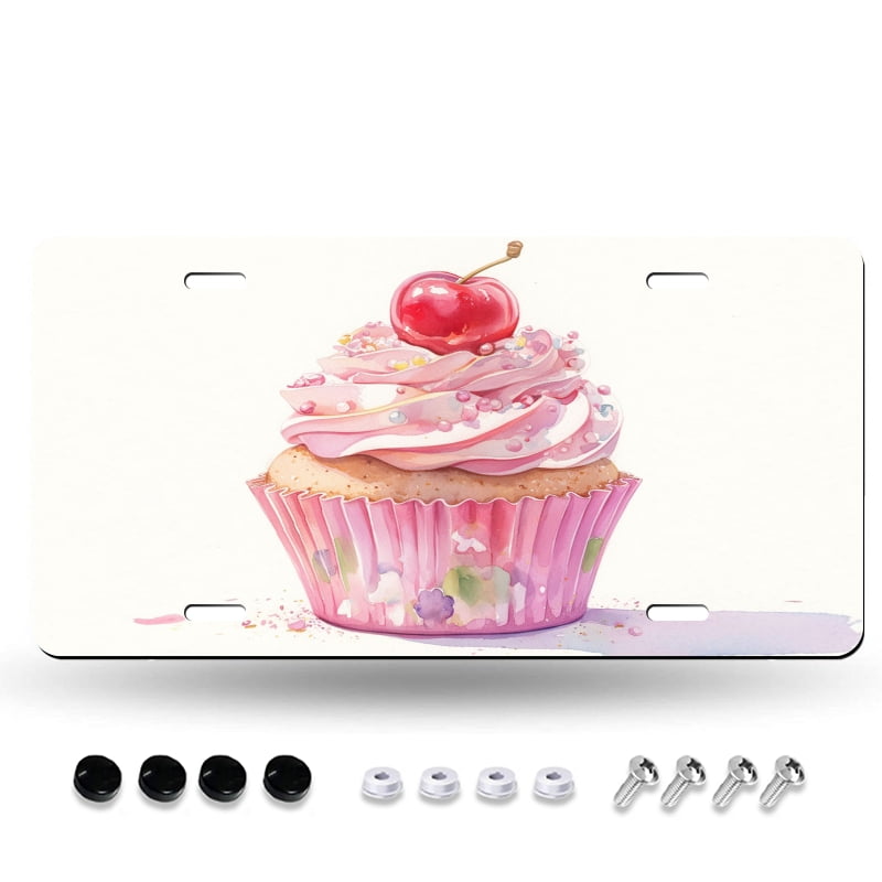 Novelty Decorative License Plate – Watercolor Painting of a Cupcake ...
