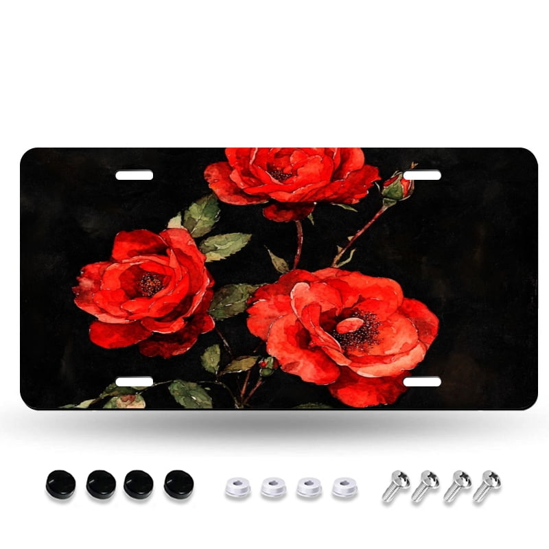 Novelty Decorative License Plate – Watercolor painting of three red ...