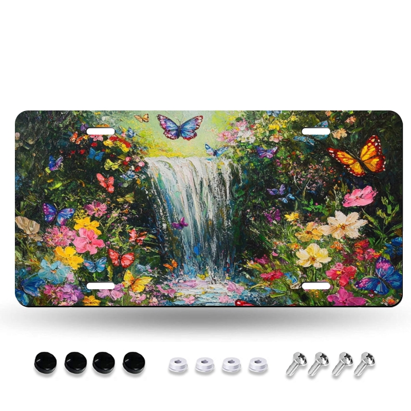 Novelty Decorative License Plate – Waterfall Surrounded by Flowers and ...