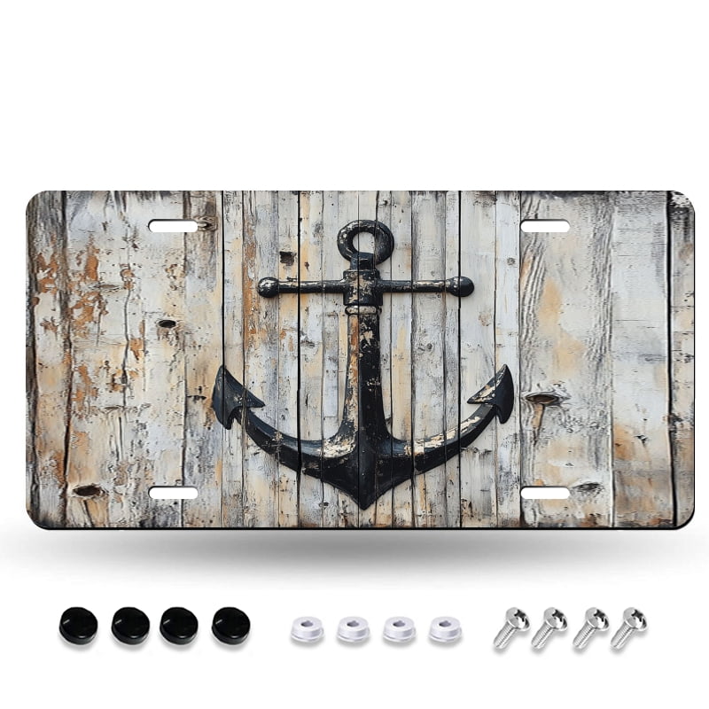Novelty Decorative License Plate – Weathered Black Anchor on an Aged ...
