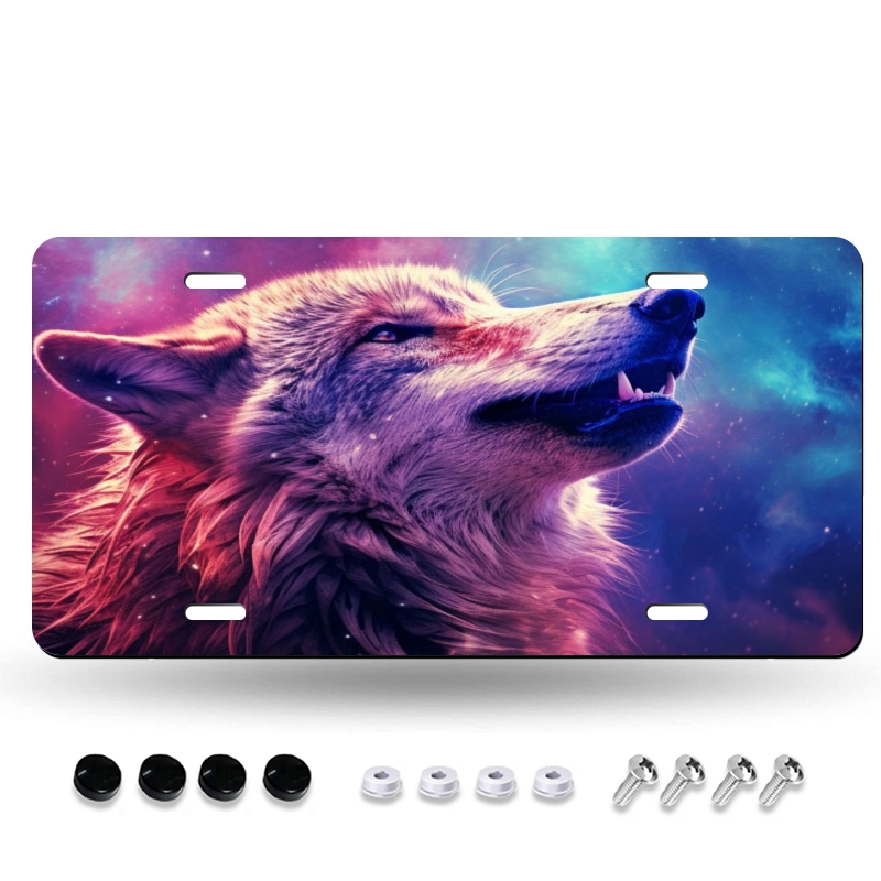 Novelty Decorative License Plate – Wolf Howling Under Star - filled ...