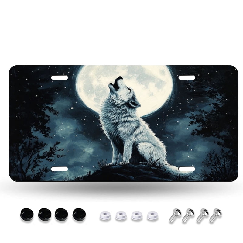 Novelty Decorative License Plate – Wolf Howling at the Full Moon in a ...