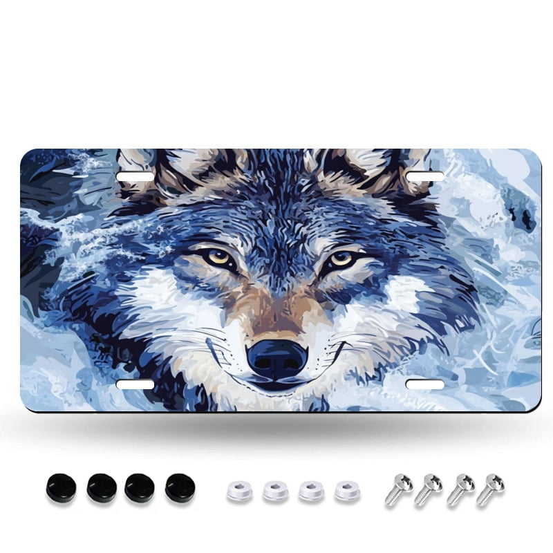 Novelty Decorative License Plate – Wolf Illustration in an Icy ...