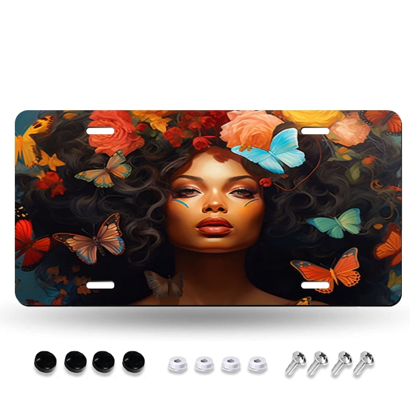 Novelty Decorative License Plate – Woman with Flowers and Butterflies ...