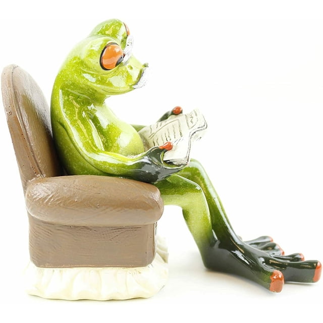 Novelty Design Grandpa Frog Reading Newspaper on Chair Shelf Display ...