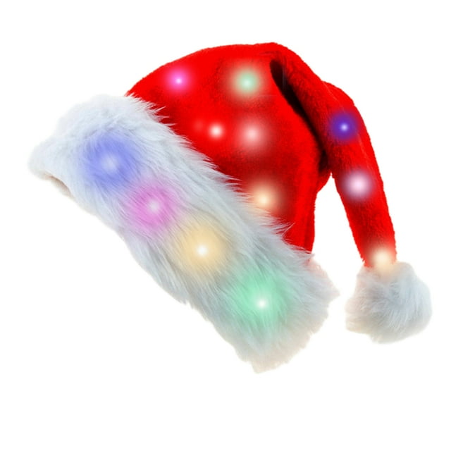 Novelty Funny Santa Hat with LED Lights Soft Plush Faux Furs Christmas ...