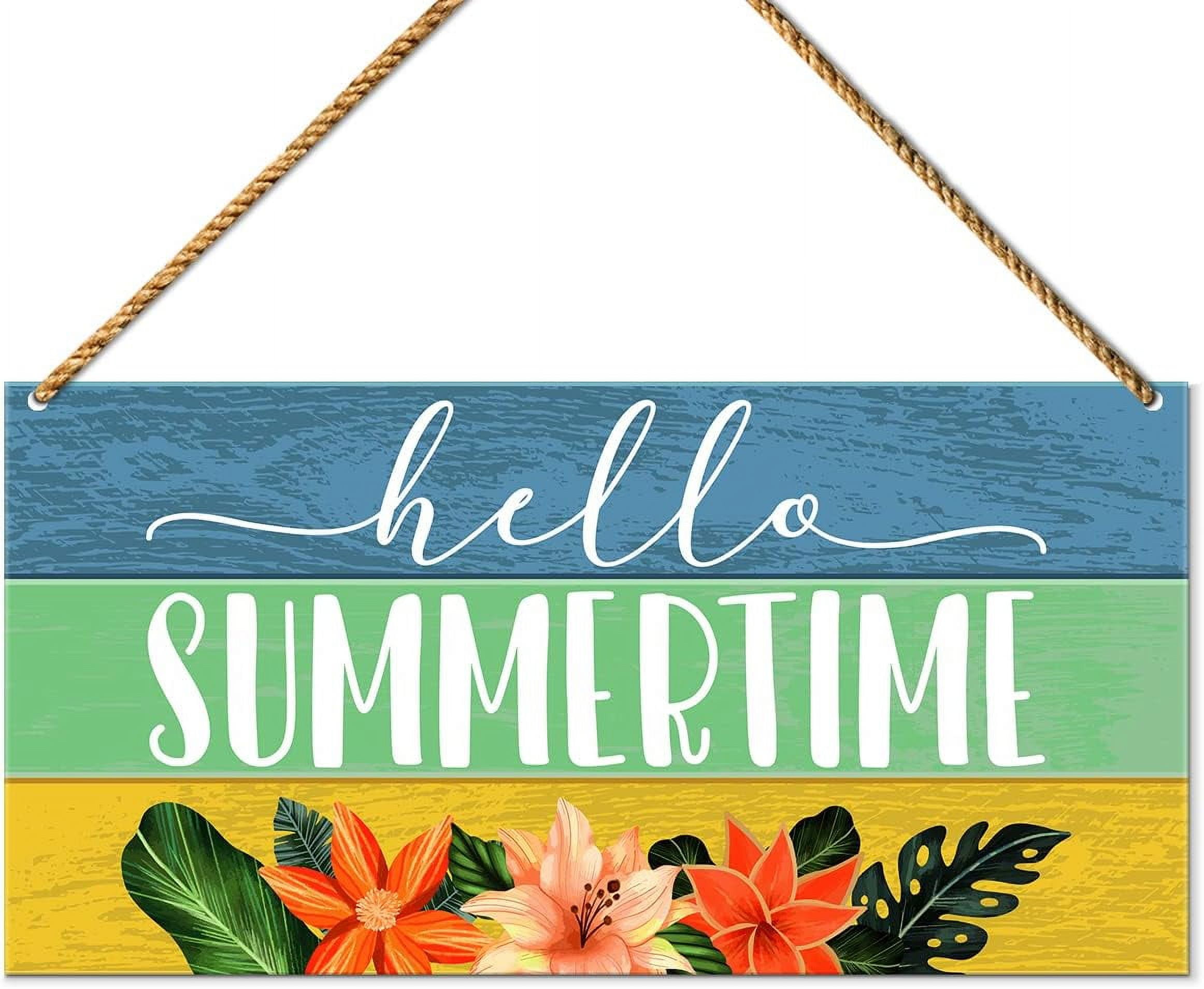 Novelty Hello Summertime Sign Farmhouse Summer Tropical Flowers Kitchen ...