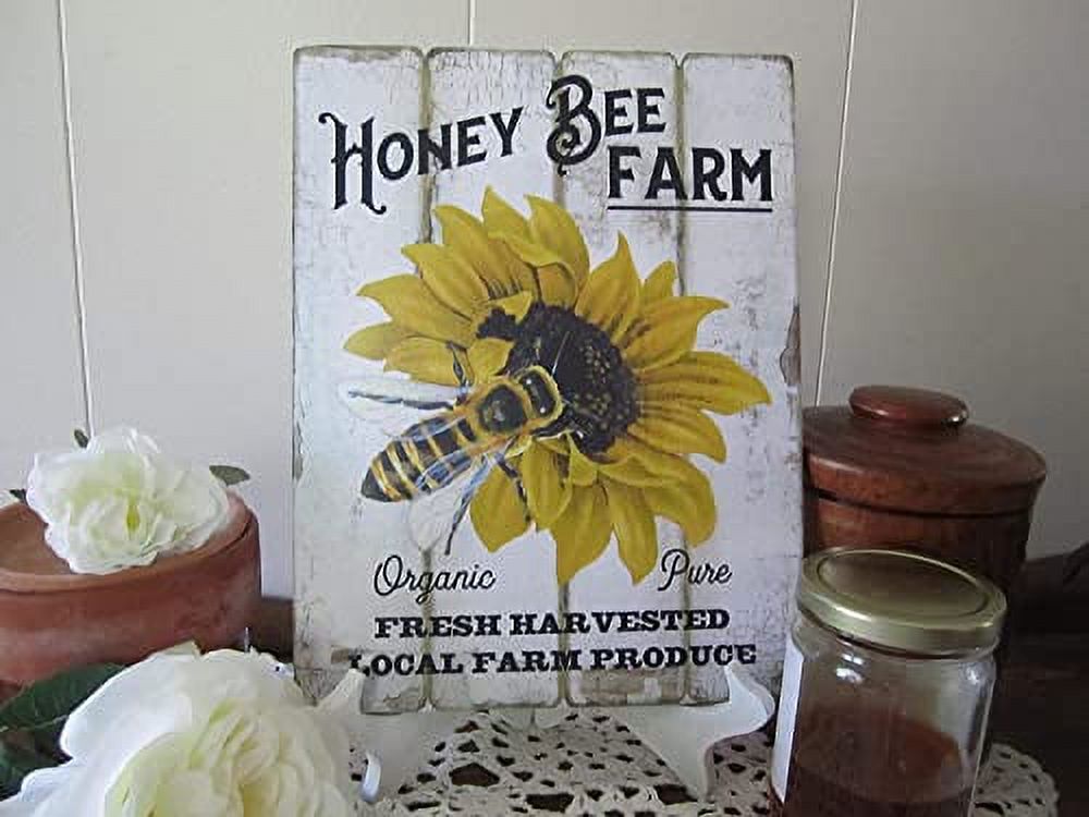 Novelty Honey Bee Farm Sign Sunflower Primitive Plaque Home Wall Art ...